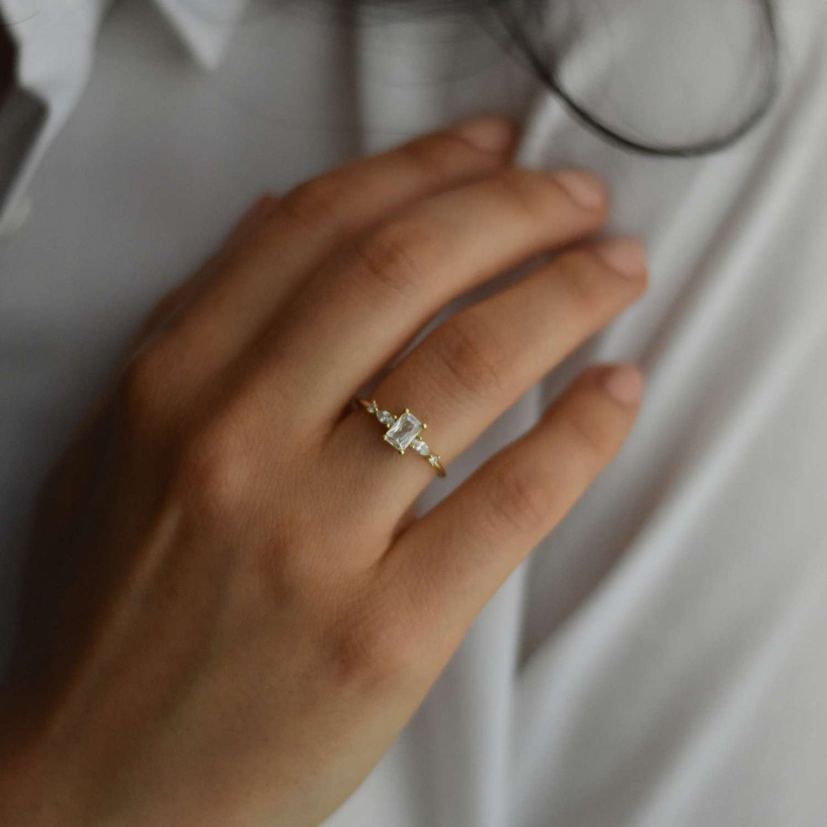 Adeline Ring - Emerald Cut Gold Vermeil CZ - Dainty Women Jewelry ...